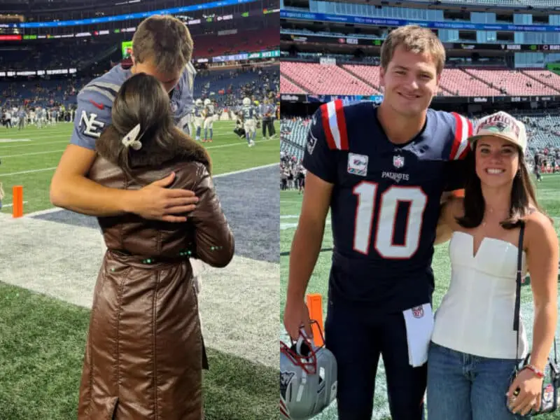 Drake Maye Shares Romantic Sideline Kiss With Wife After Patriots Beat Jets On TNF - Gridiron ...