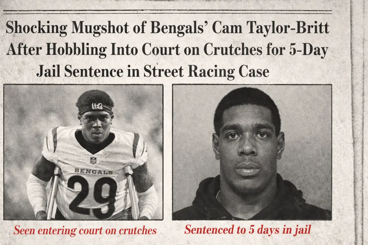 Shocking Mugshot Of Bengals' Cam Taylor-Britt After Hobbling Into Court ...